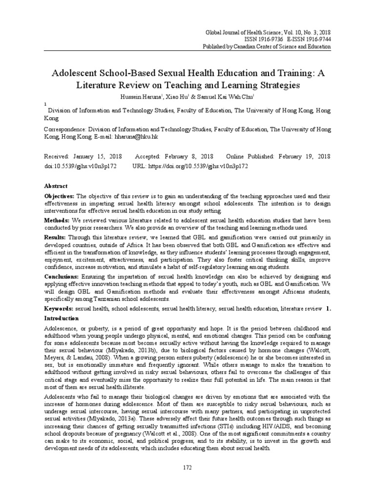 Adolescent School-Based Sexual Health Education and Training: A ...