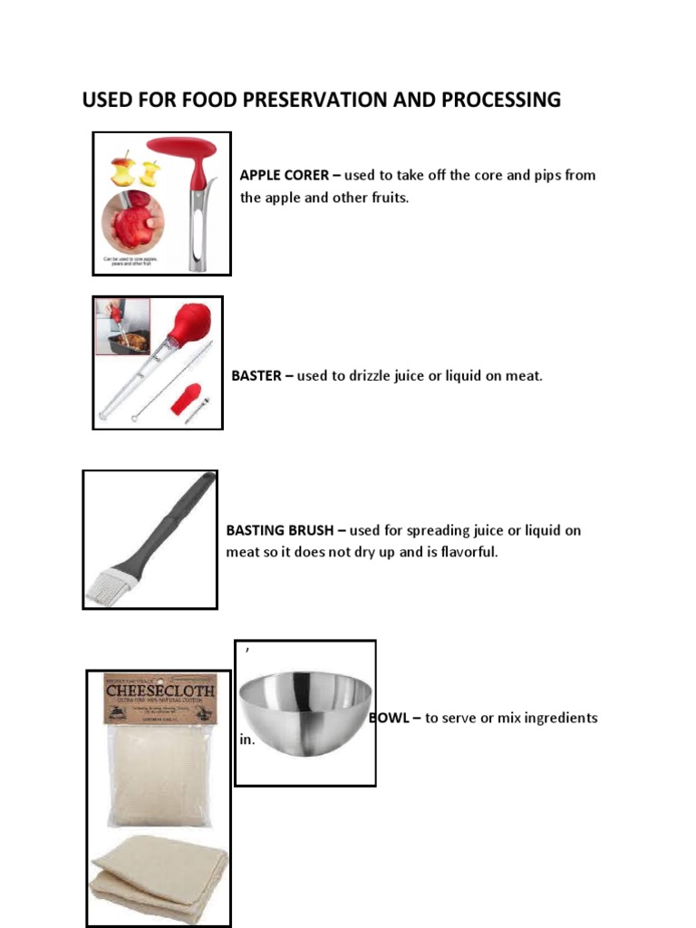Basic Tools and Utensils Used For Food Preservation and Processing | PDF
