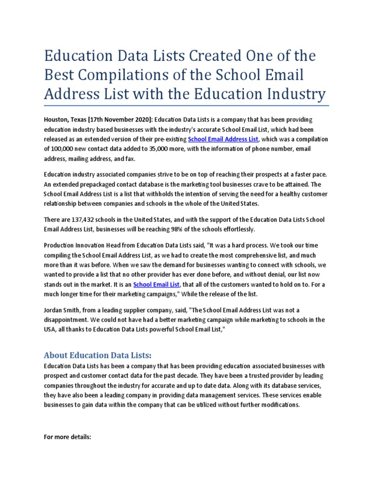 Comprehensive School Email List Release | PDF | Email Address | Marketing
