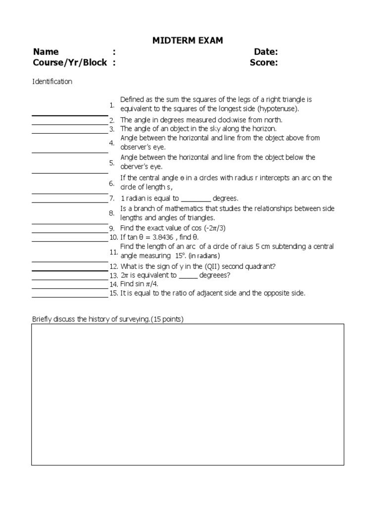 MIDTERM EXAM SOLUTIONS | PDF | Angle | Triangle