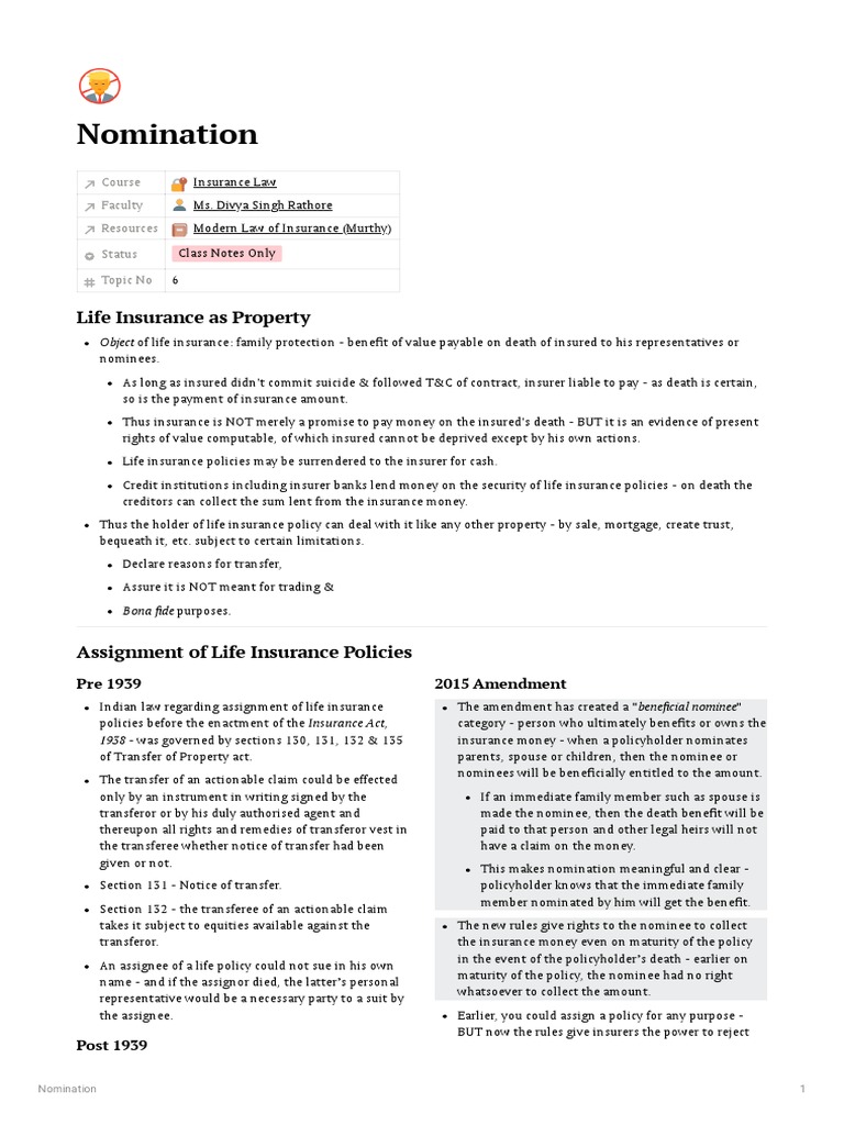 Nomination PDF | PDF | Assignment (Law) | Life Insurance