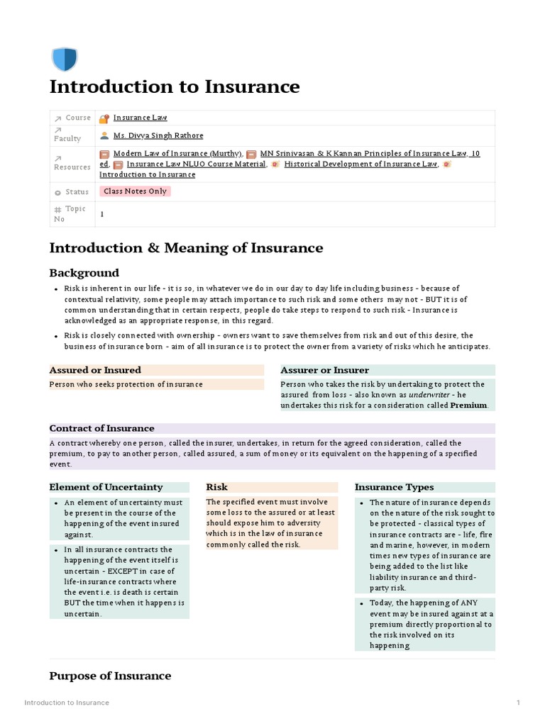 Introduction To Insurance PDF | PDF | Insurance | Financial Services