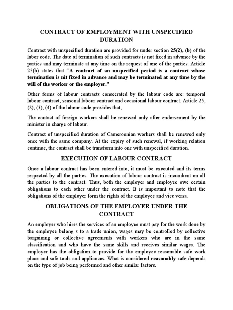 Contract of Employment With Unspecified Duration | PDF | Wage | Employment