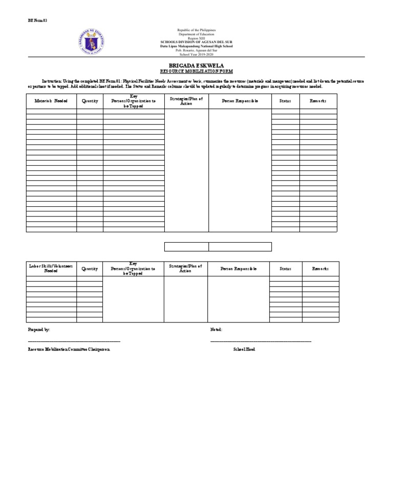 Brigada Eskwela: Resource Mobilization Form | Download Free PDF ...