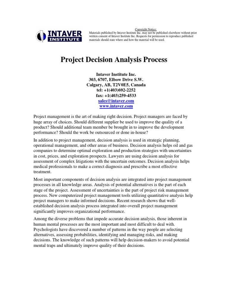 Project Decision Analysis Process | PDF | Uncertainty | Decision Making