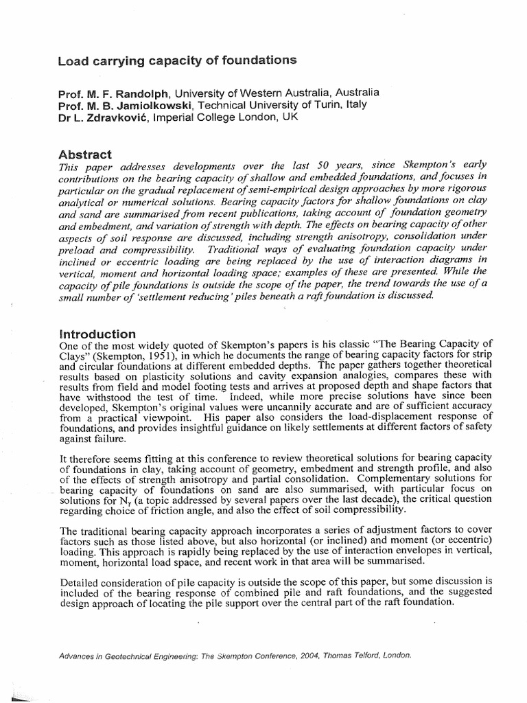 Randolph Et Al. - Load Carrying Capacity of Foundations PDF | PDF
