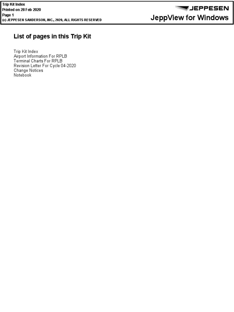 Jeppview For Windows: List of Pages in This Trip Kit | PDF | Runway | Airport