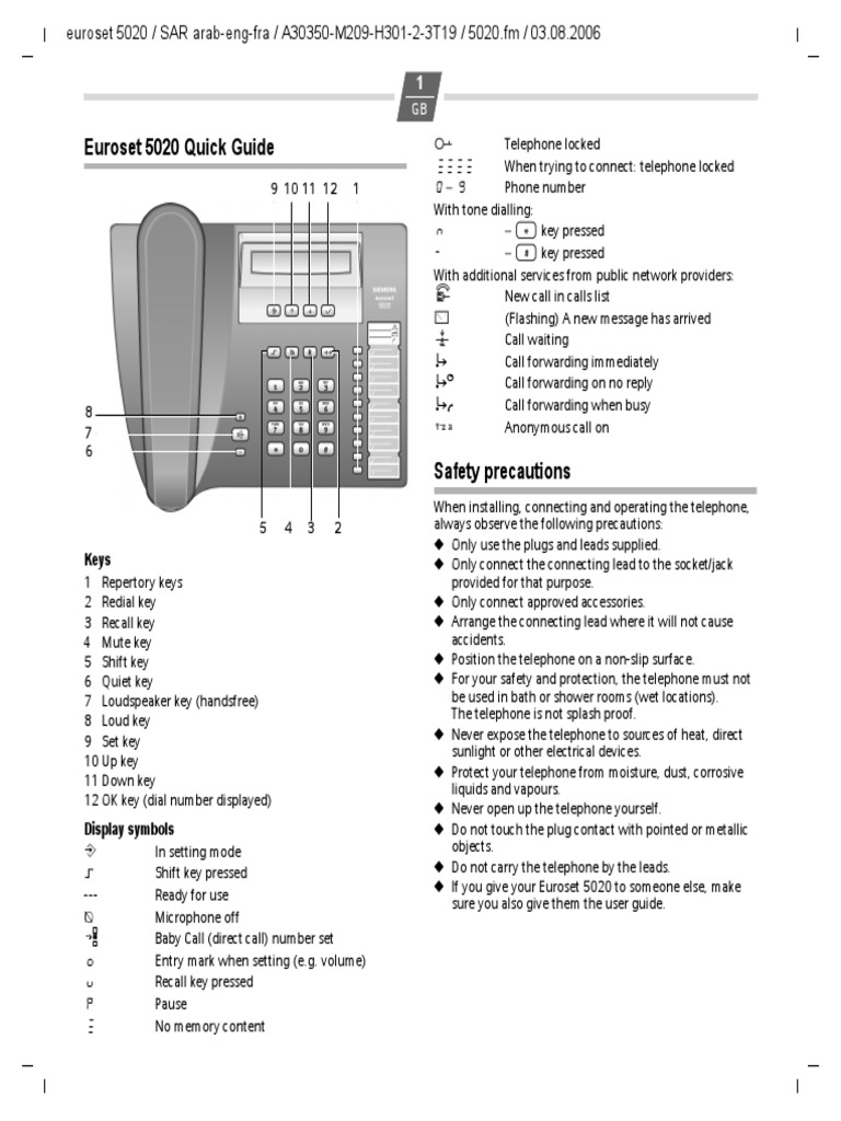 Euroset 5020 Quick Guide: Euroset 5020 / SAR Arab-Eng-Fra / A30350-M209 ...