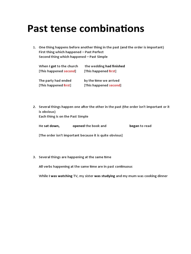 Past Tense Combinations | PDF