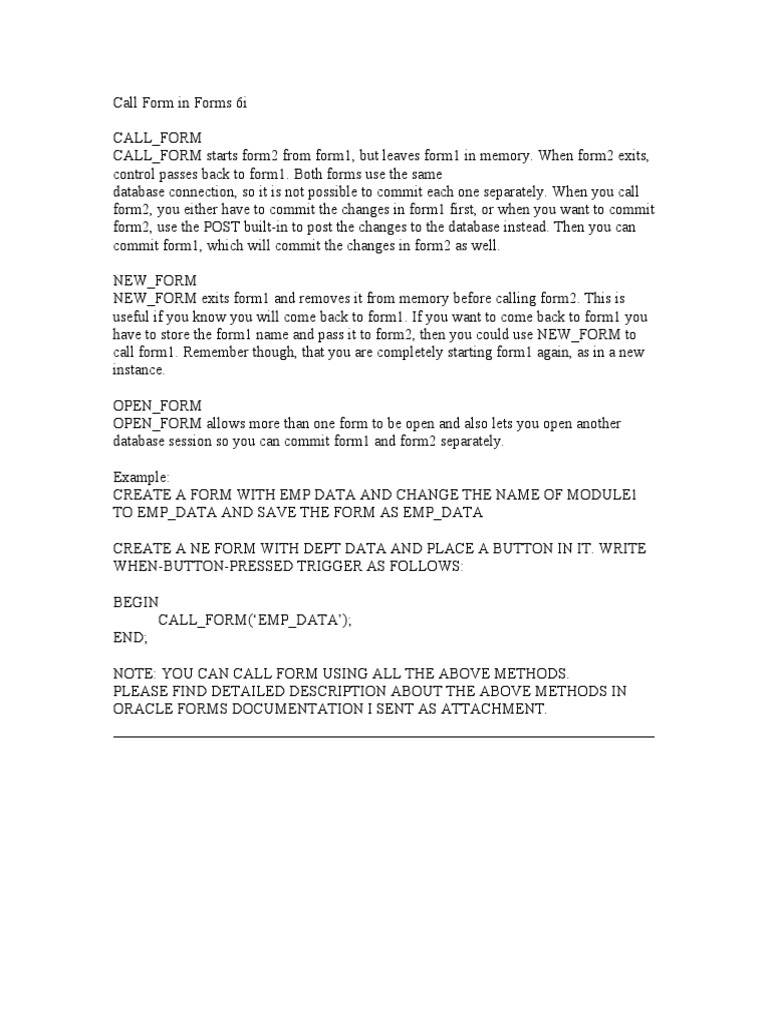 Call Form in Forms 6i | PDF