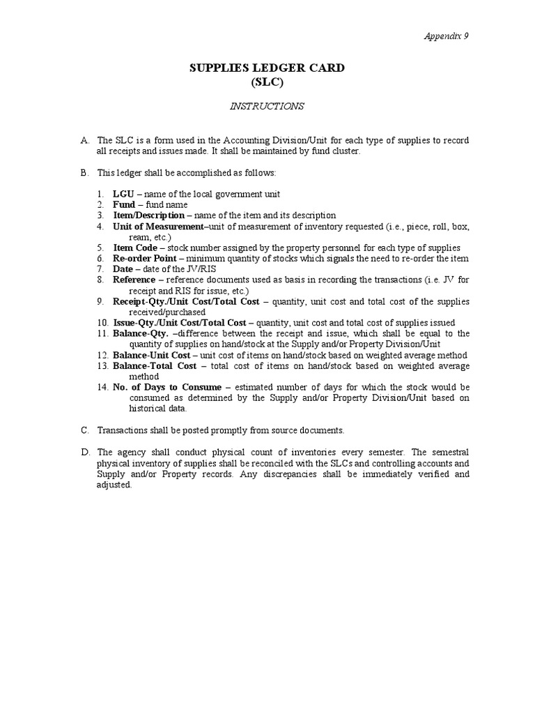 Supplies Ledger Card Instructions | PDF | Finance & Money Management