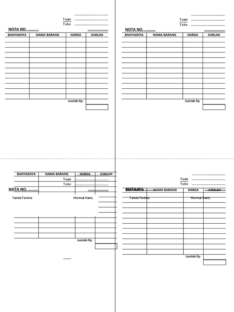 Template Nota Pembelian Kosong | PDF