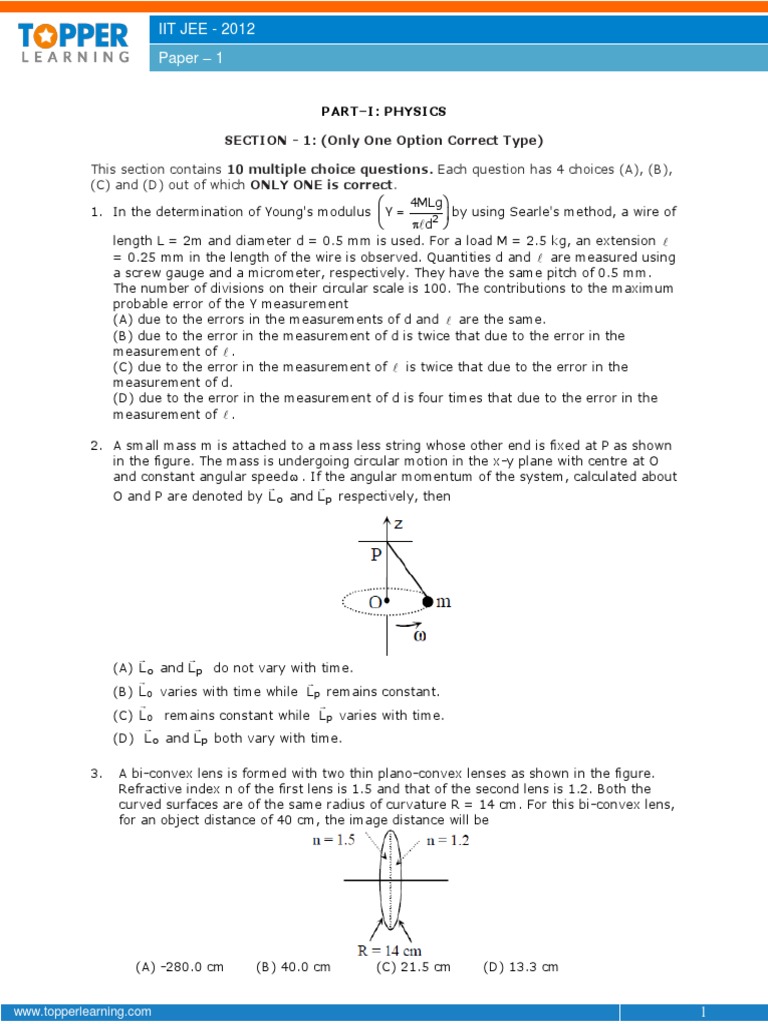 IIT JEE - 2012 Paper - 1 | PDF | Solution | Nitric Acid