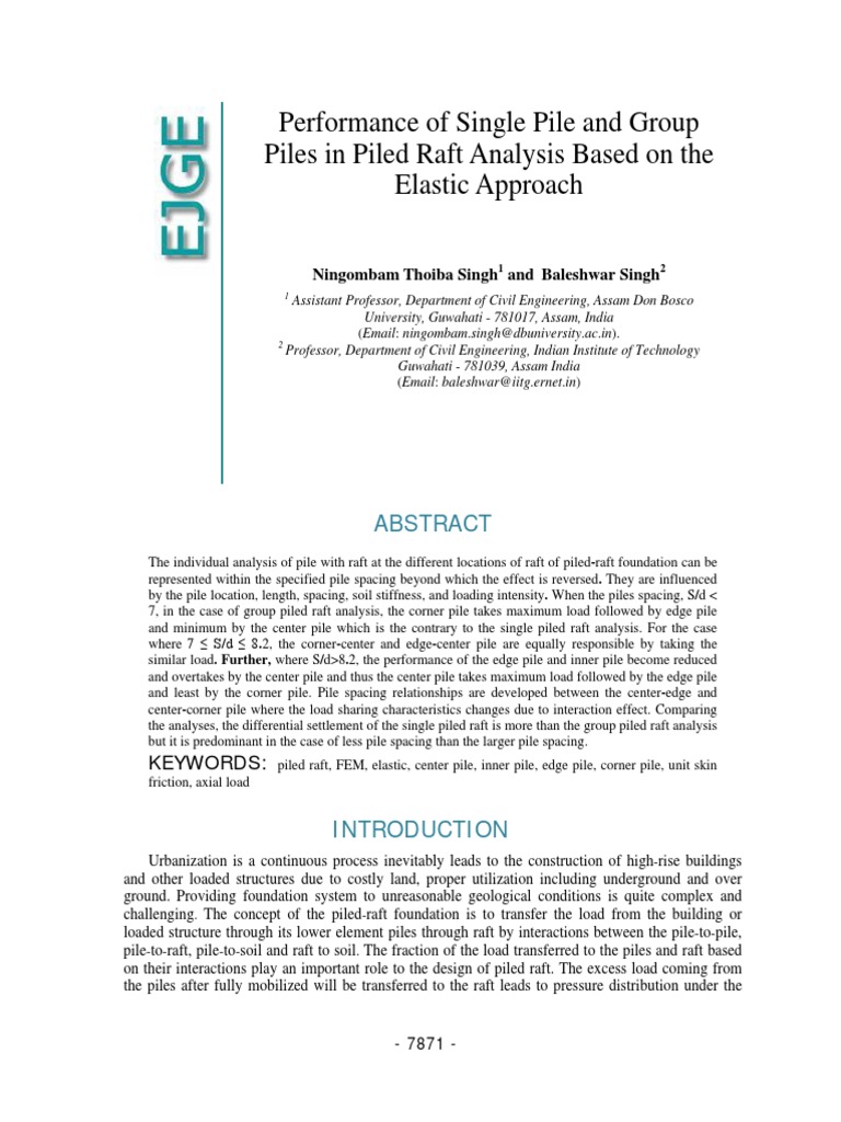 Performance of Single Pile and Group Piles in Piled Raft Analysis Based ...