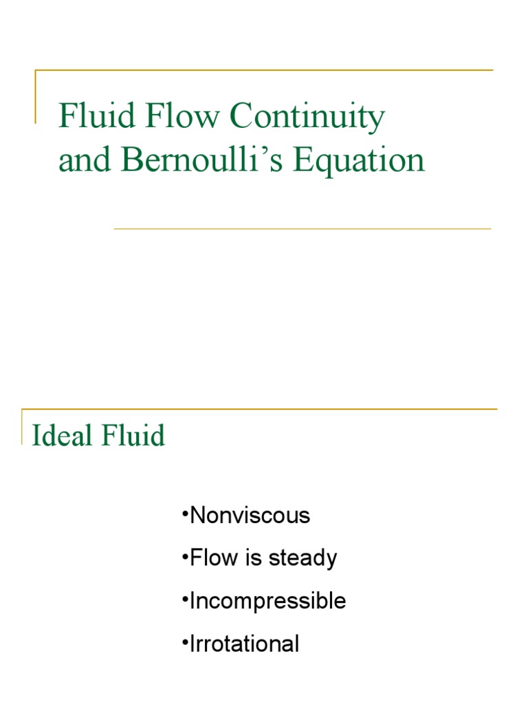 Fluid Flow Continuity and Bernoulli's Equation | PDF