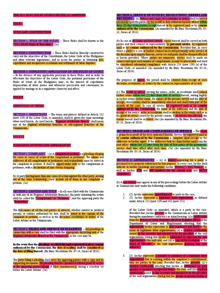 2011 NLRC Rules of Procedure Overview | PDF | Arbitration | Complaint