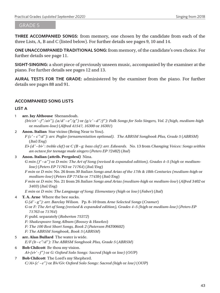 Grade 5 Singing From 2018 Rev Sep 2020 | PDF | Test (Assessment ...