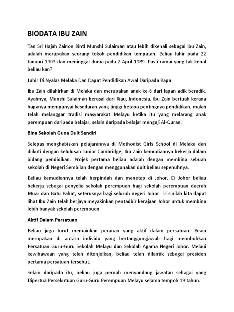 Biodata Ibu Zali | PDF