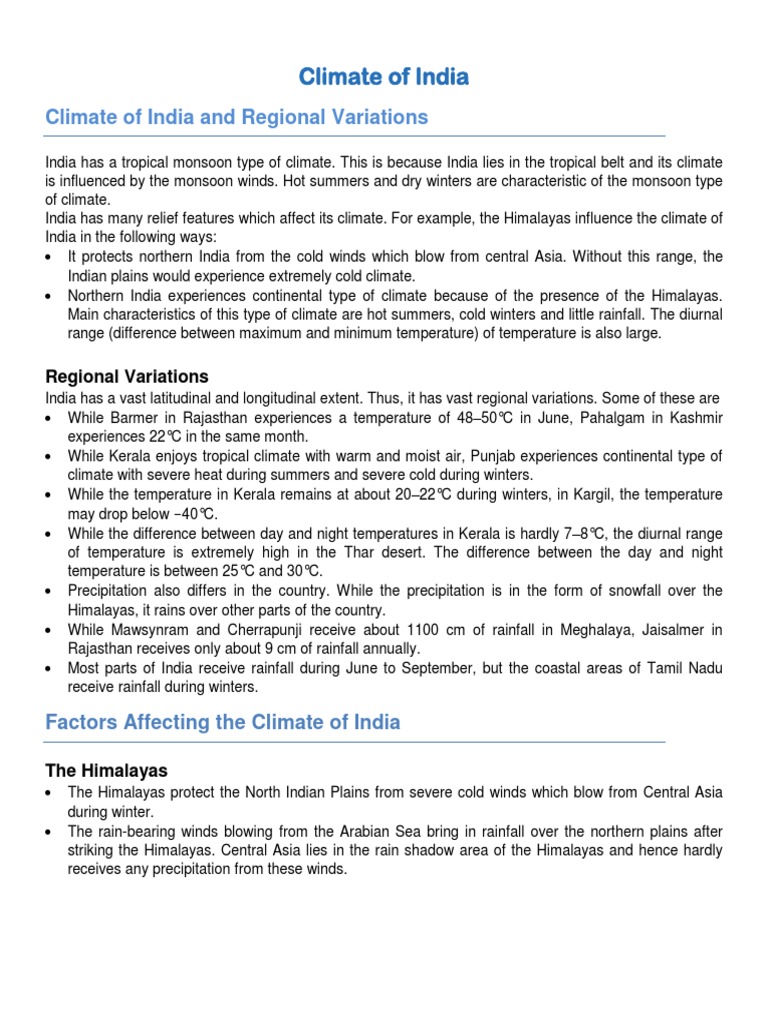 Climate of India | PDF | Monsoon | Climate