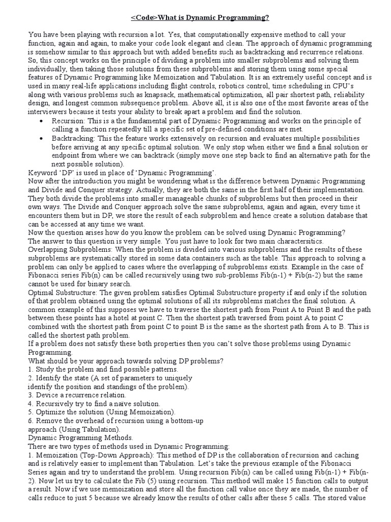 What Is Dynamic Programming Pdf Dynamic Programming Computer Science