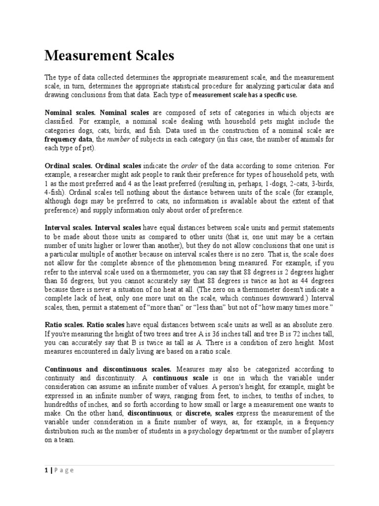 Measurement Scales: Measurement Scale Has A Specific Use | PDF | Level ...