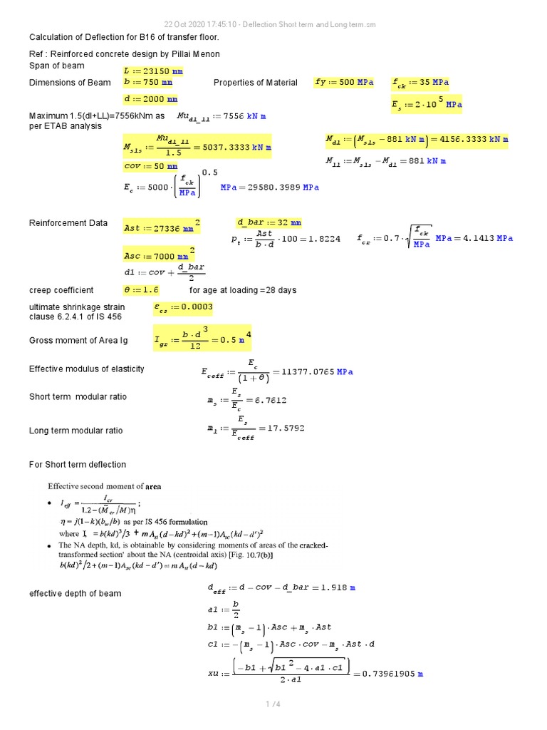 Short Term and Long Term Deflection Calculations | PDF | Young's ...