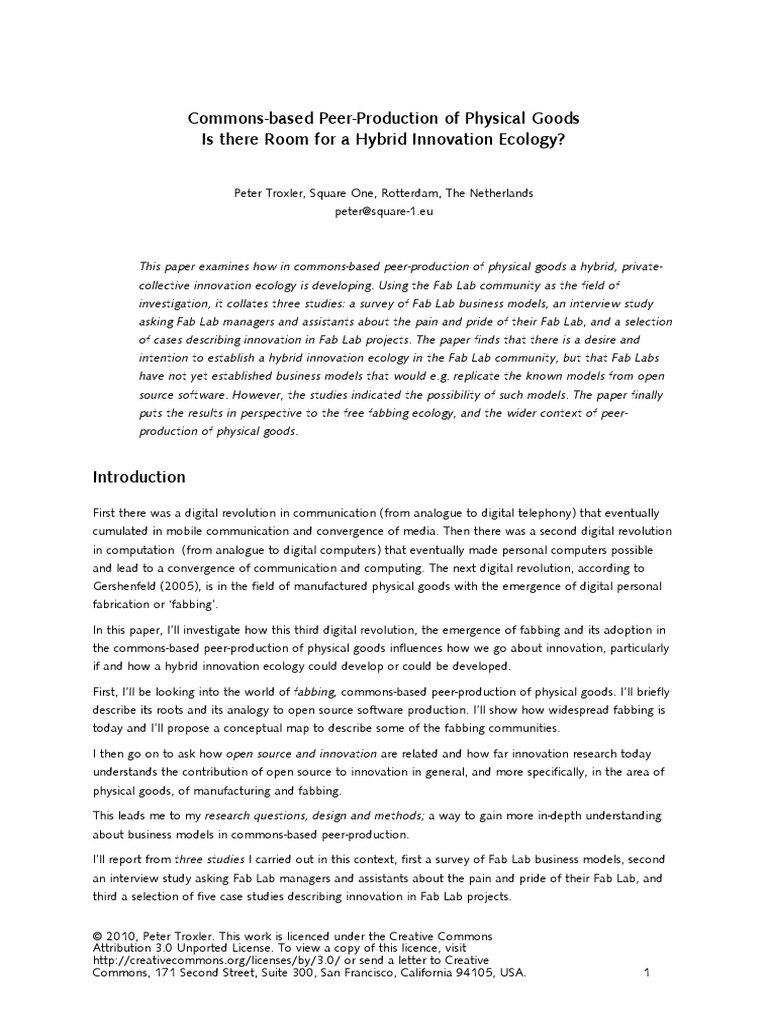 Business ModelsforFabLabs - Troxler-Paper | PDF | Innovation | Laboratories