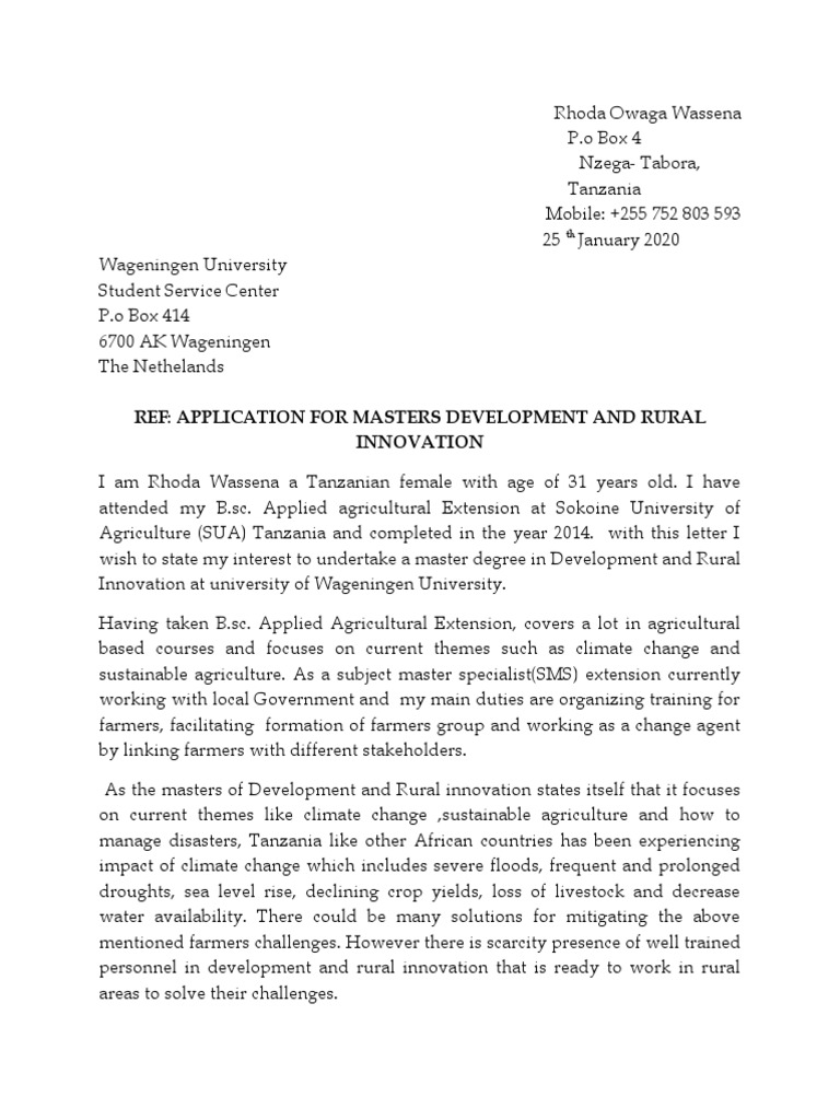 Motivation Letter of Development and Rural Innovation | PDF ...