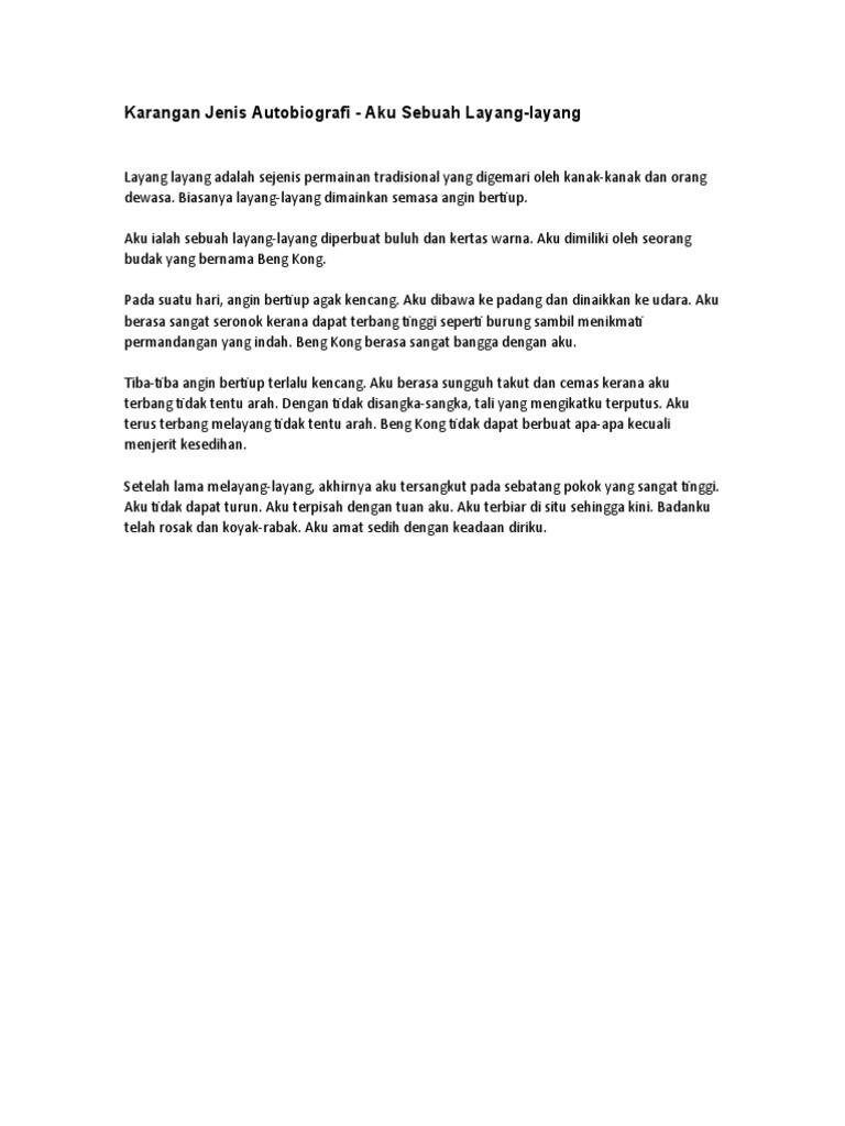 Karangan Jenis Autobiografi Aku Sebuah Layang Layang Pdf