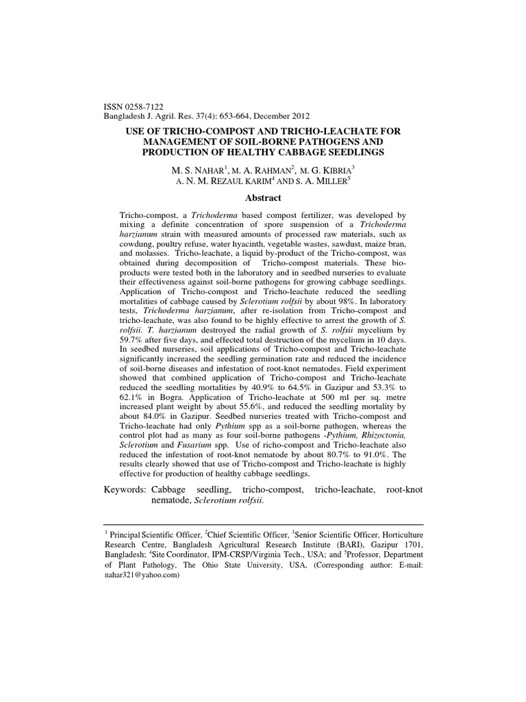 Use of Tricho-Compost and Tricho-Leachate For Management of Soil-Borne ...