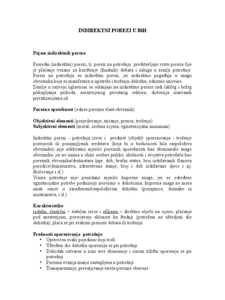 Indirektni Porezi U Bih | PDF