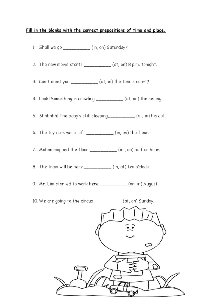 Fill in The Blanks With The Correct Prepositions of Time and Place | PDF