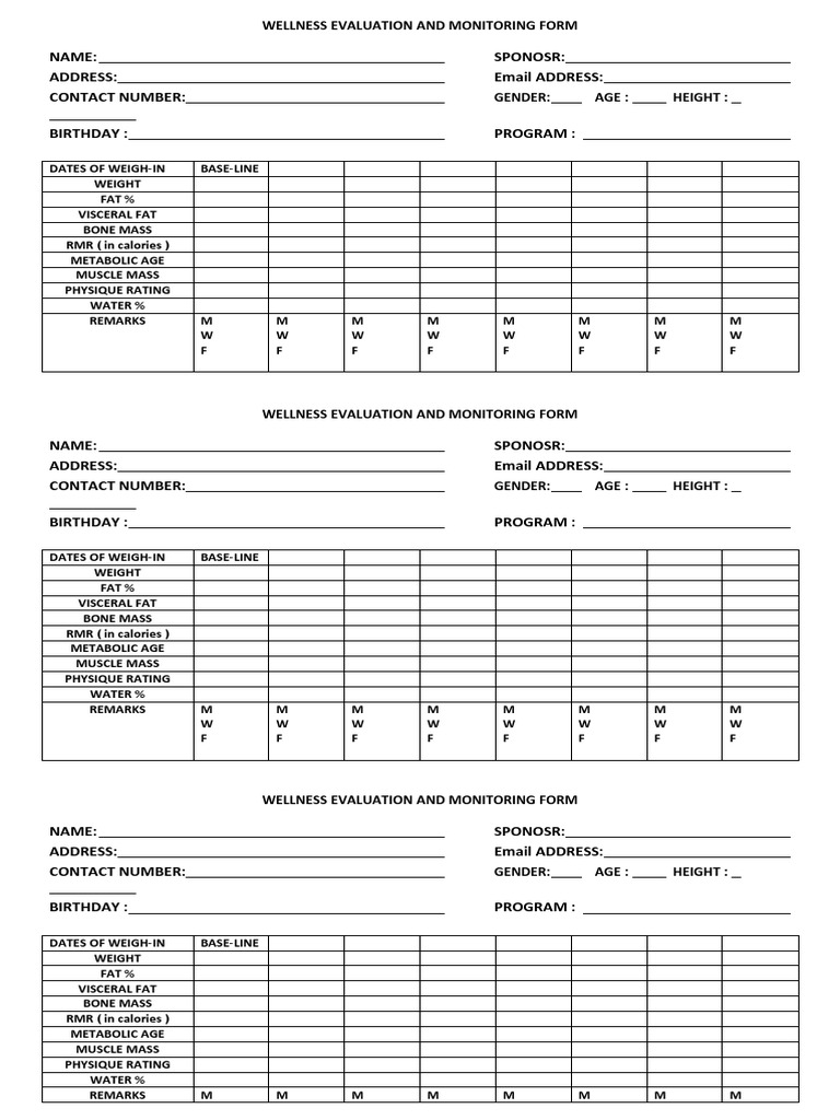 Wellness Evaluation and Monitoring Form | PDF | Food Energy | Adipose ...