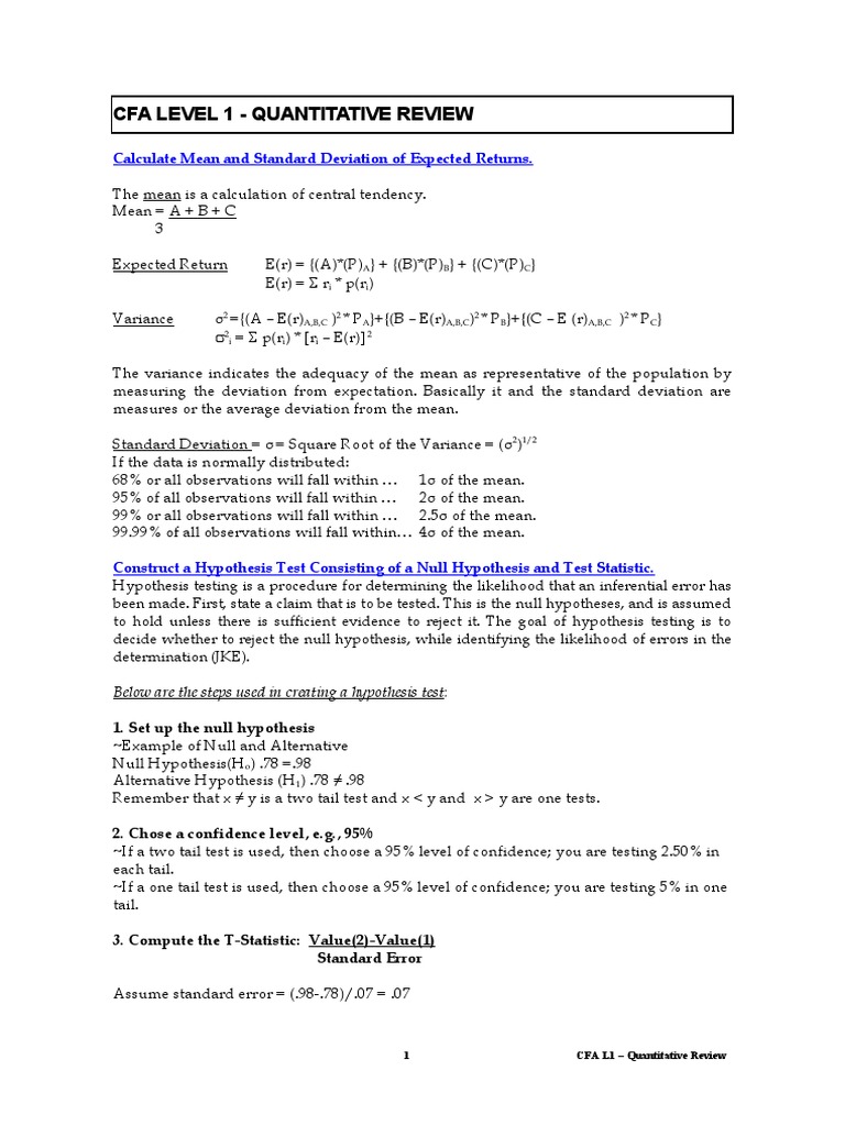 Cfa Level 1 - Quantitative Review: Calculate Mean and Standard ...