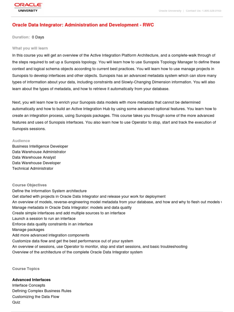 ODI Syllabus | PDF | Metadata | Oracle Database