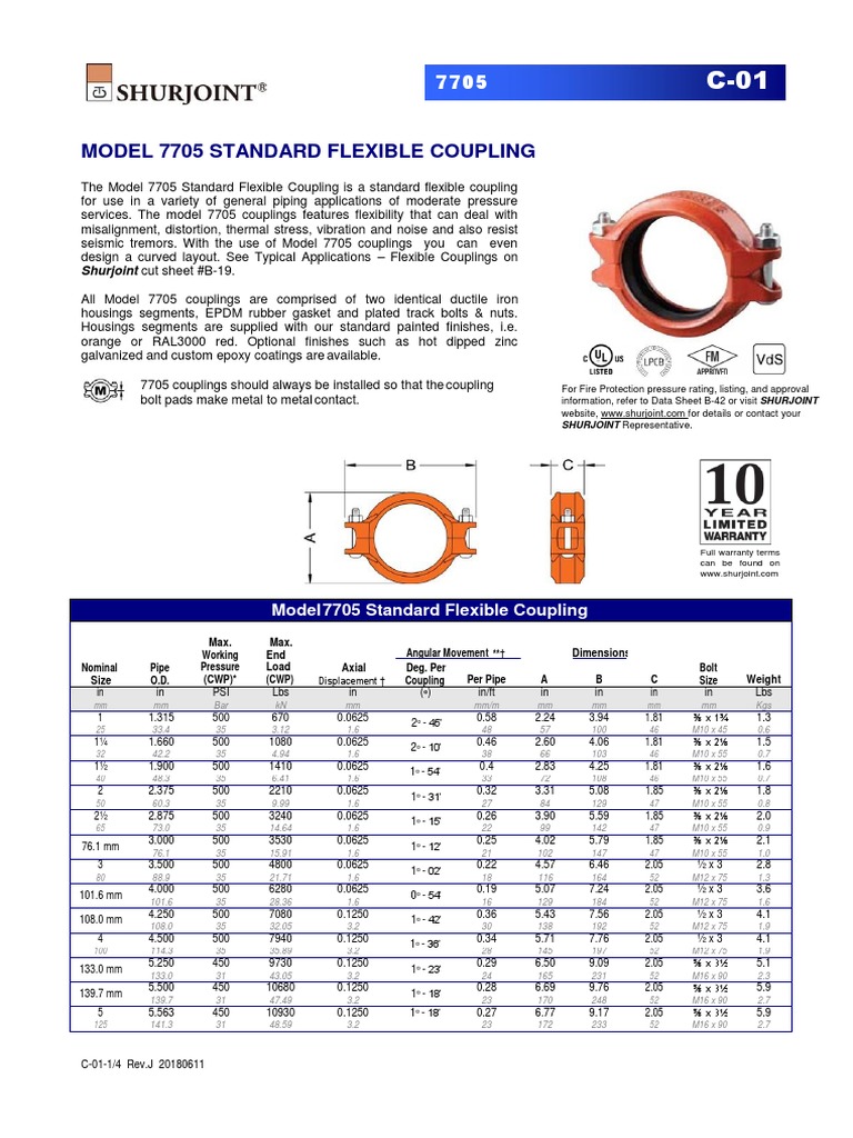 C-01 Model 7705 Standard Flexible Coupling | PDF | Pipe (Fluid ...
