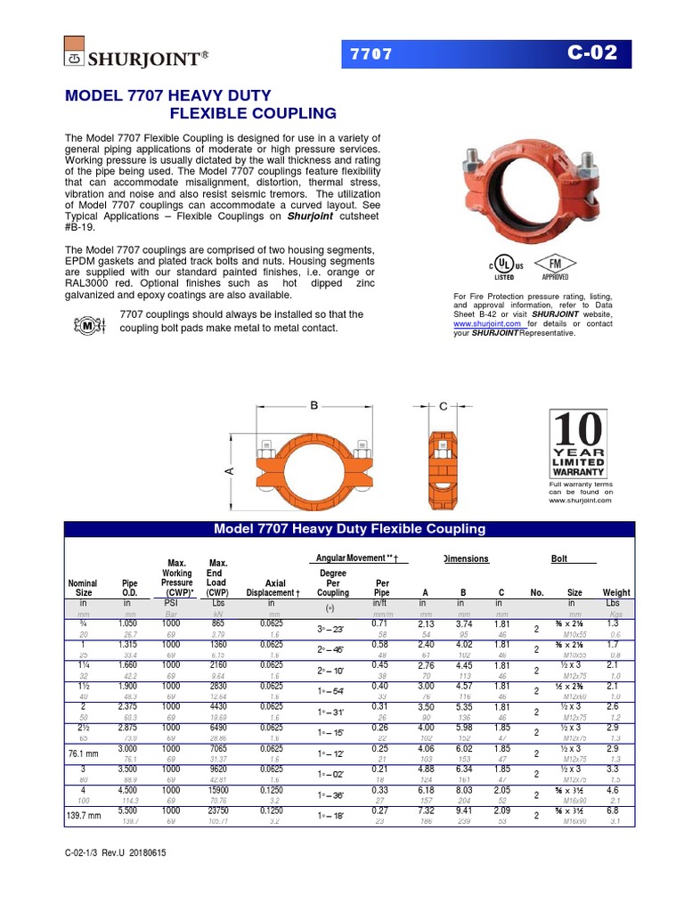 C-02 Model 7707 Heavy Duty Flexible Coupling - Rev-U | PDF | Pipe ...