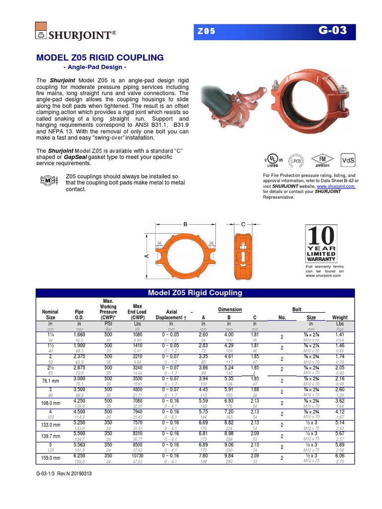 Shurjoint Z05 Rigid Coupling Specs | PDF | Pipe (Fluid Conveyance ...