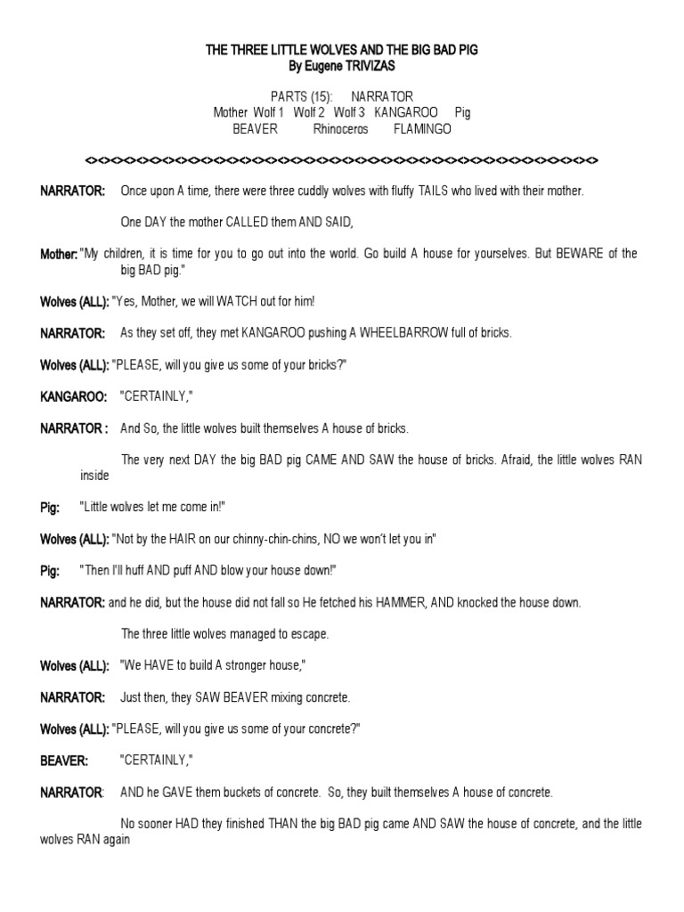 Three Little Wolves and The Big Bad Pig | PDF