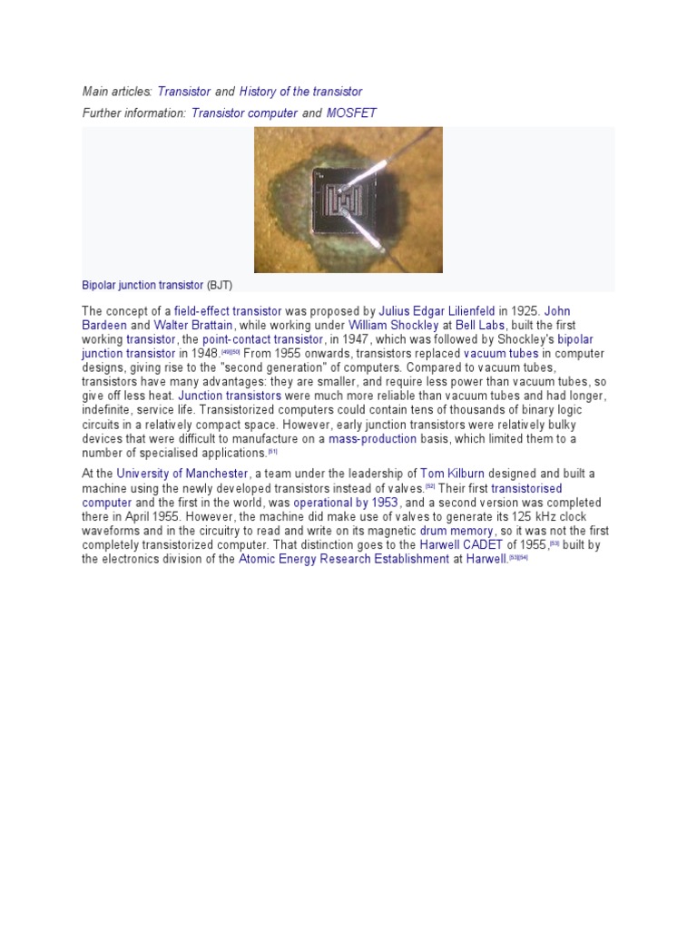 Transistor History of The Transistor Transistor Computer Mosfet | PDF