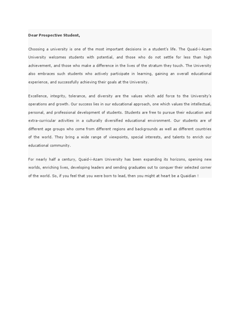 Dear Prospective Student | PDF