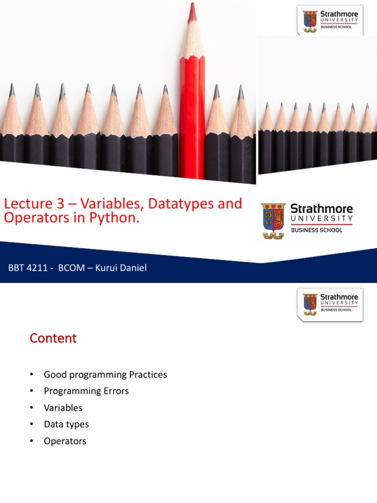 Lecture 3 Variables Datatypes And Operatiors In Python Pdf Pdf 7352
