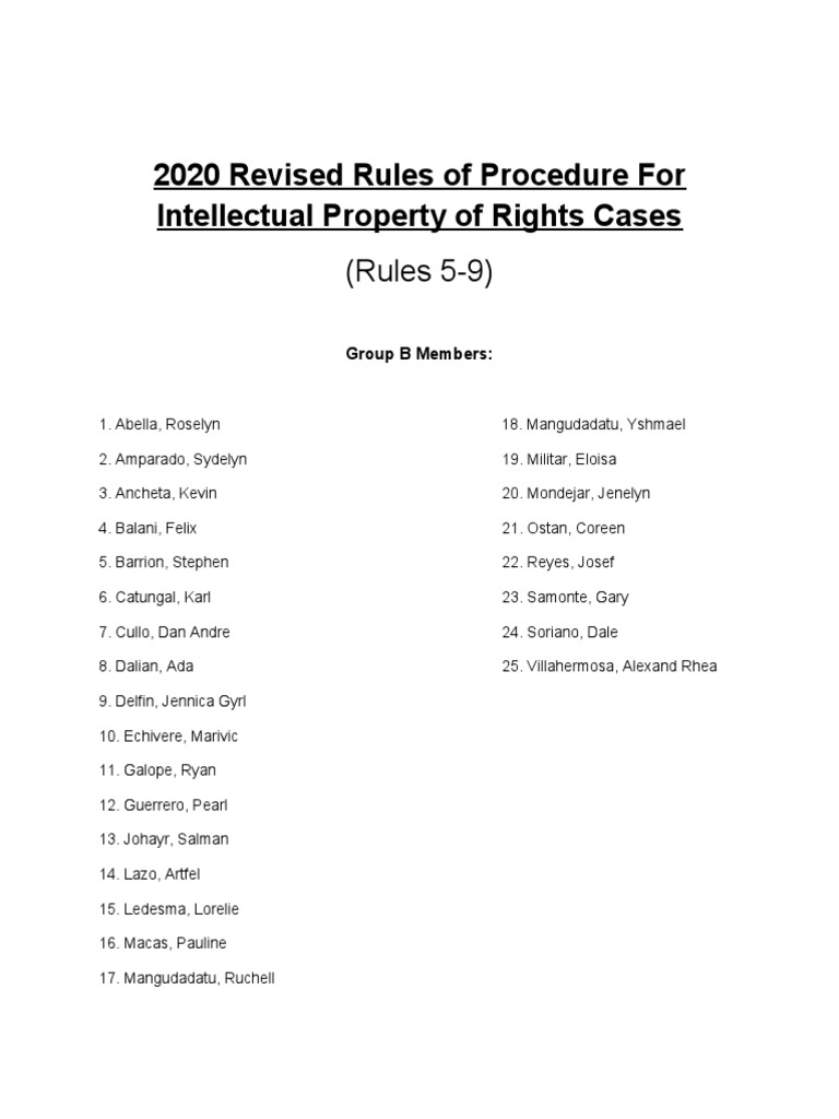 GROUP B RULE 5 9 2020 Revised Rules of Procedure For Intellectual ...