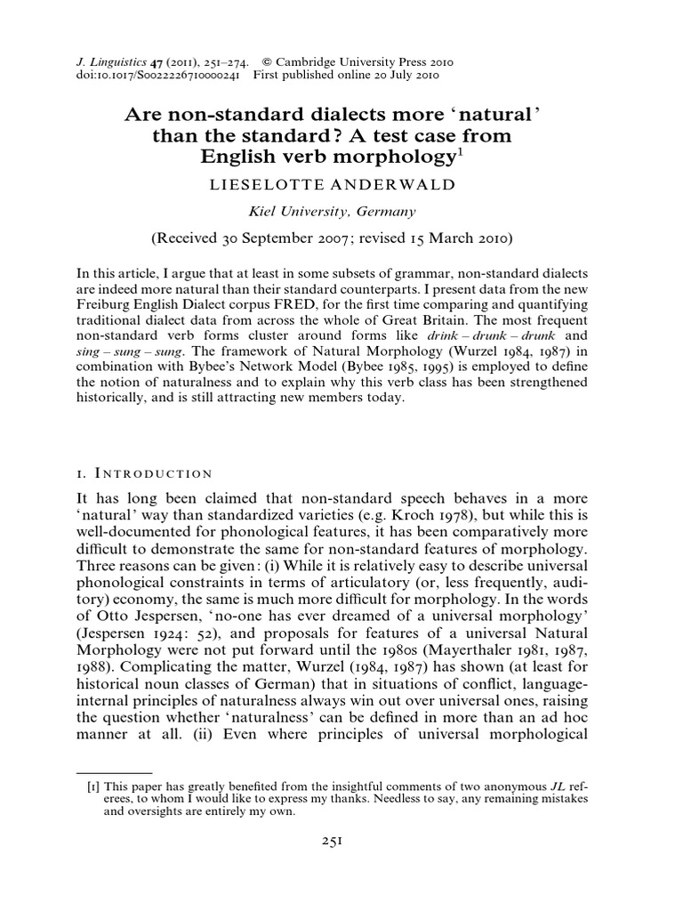 Morphology Non Standard Dialects | PDF | English Language | Grammatical ...