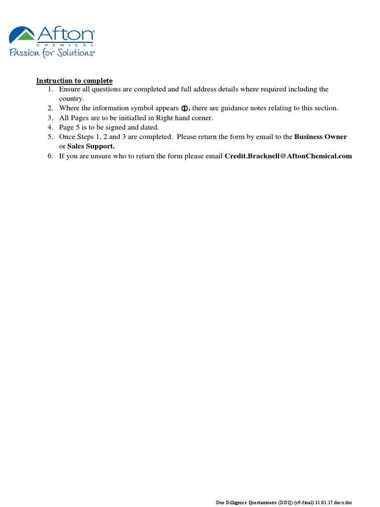 Due Diligence Questionnaire (DDQ) v9 | PDF | Policy | Corporations