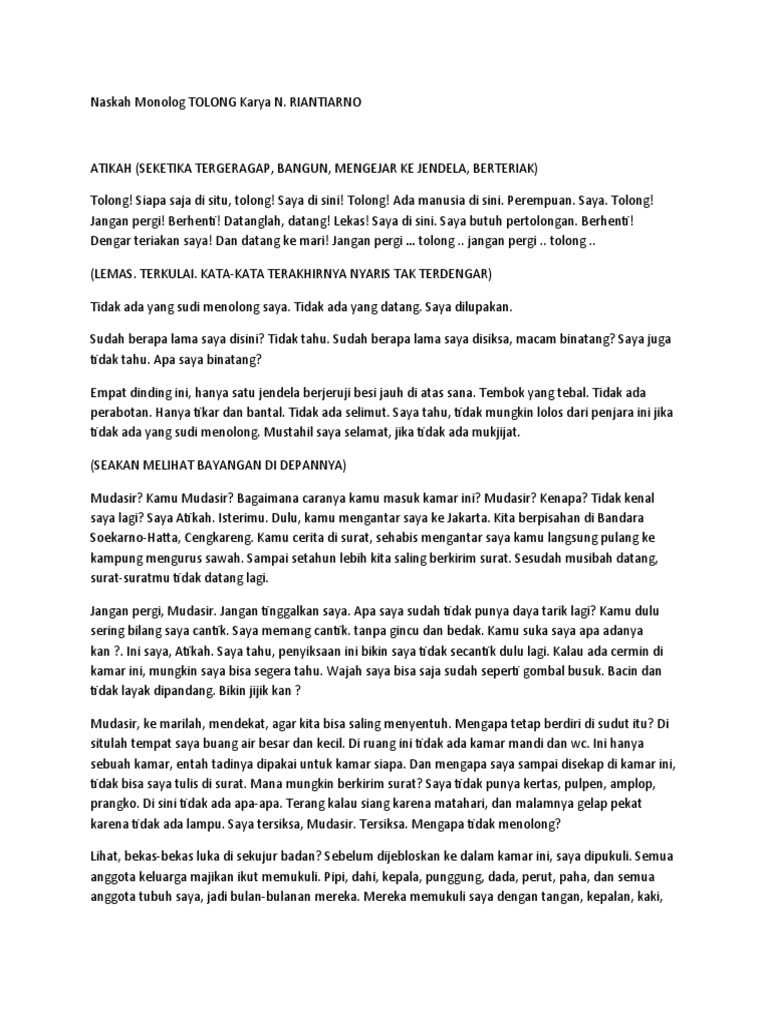 Monolog "Tolong" Karya N. Riantiarno | PDF