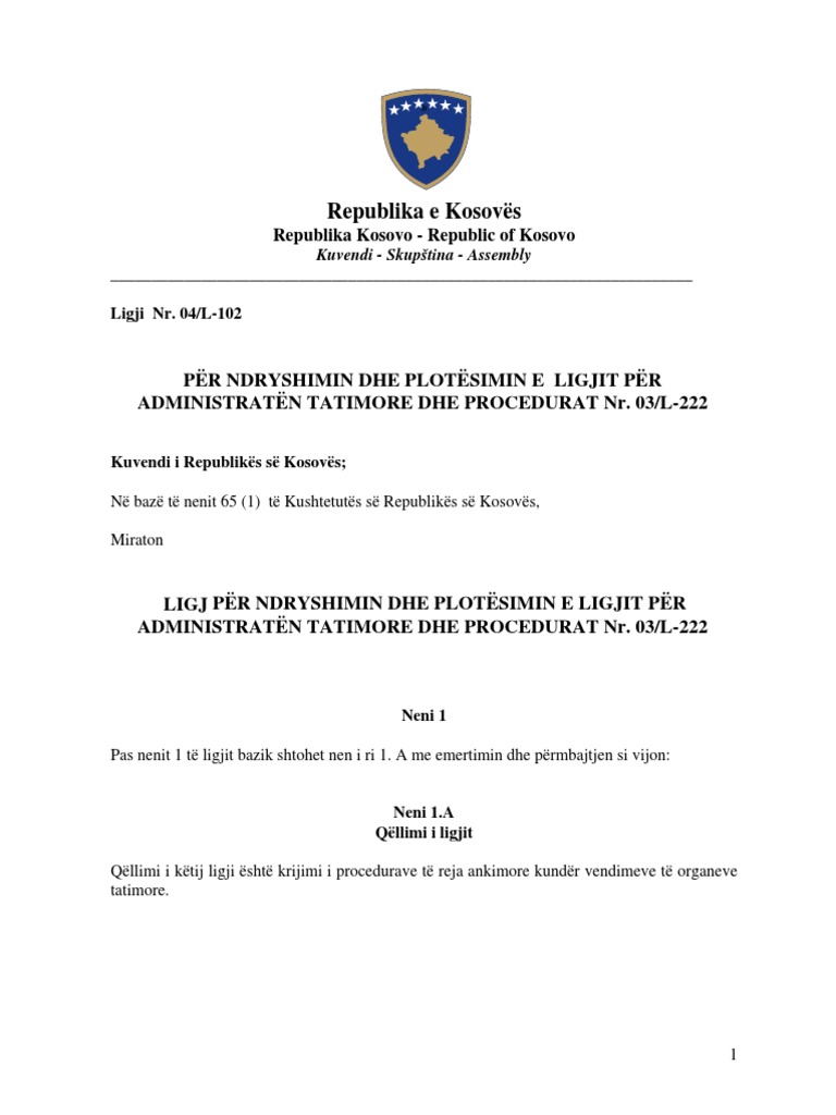 Ligji Nr. 04 L 102 Mbi Administraten | PDF