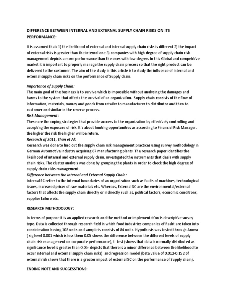 Difference Between Internal and External Supply Chain Risks On Its ...