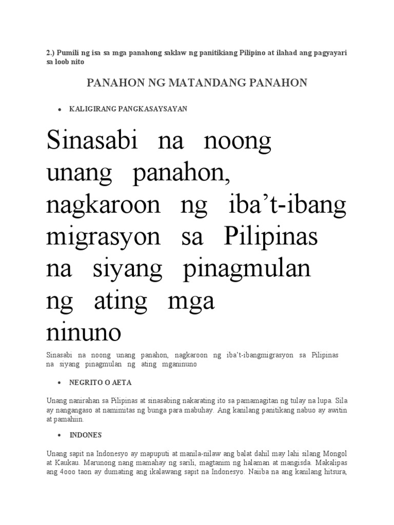 Panahon NG Matandang Panahon | PDF