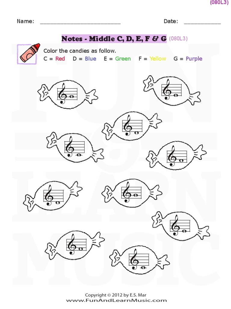 080 - Music Worksheet - Treble Clef (CDEFG) | PDF